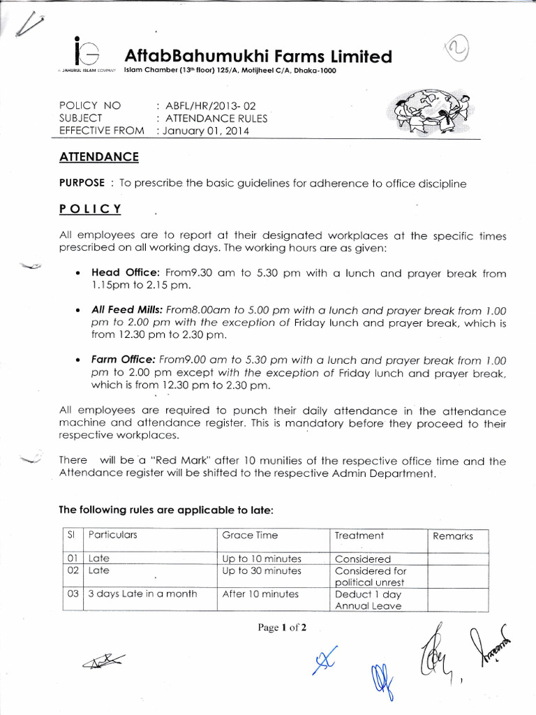 HR Attendance Allowance Policy | PDF