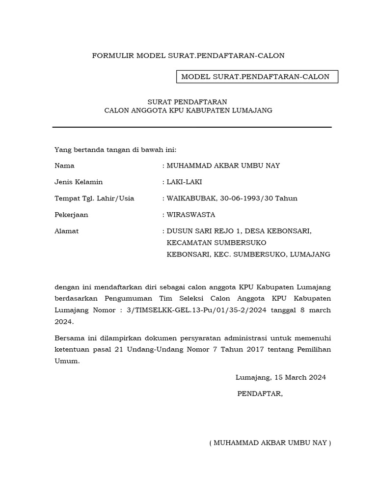 Surat Pendaftaran | PDF Surat Pendaftaran | PDF