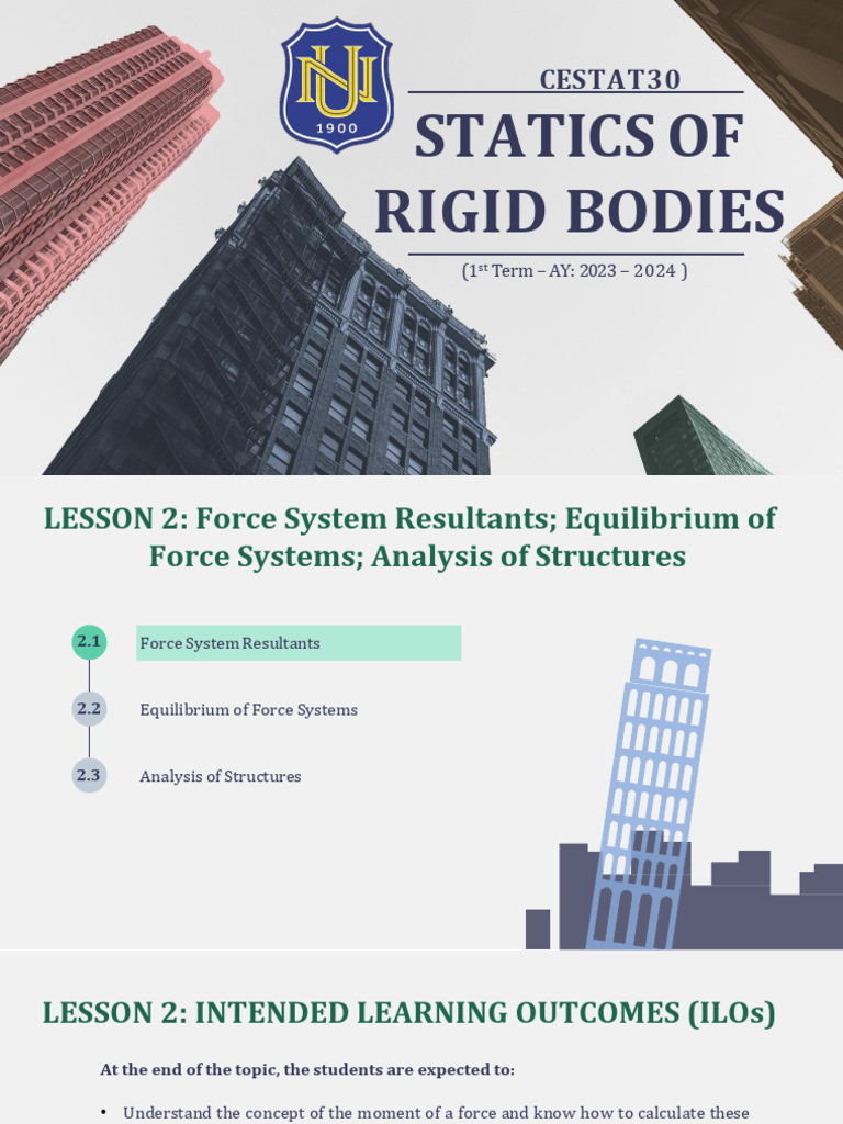 02 CESTAT30 Statics of Rigid Bodies Force Systems Resultants Part1 | PDF | Force | Torque