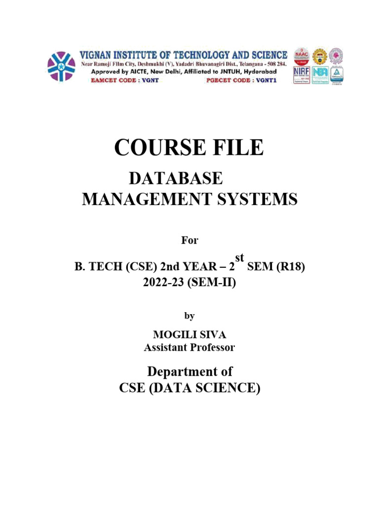 DBMS Course File Cse DS1 | PDF | Relational Model | Databases