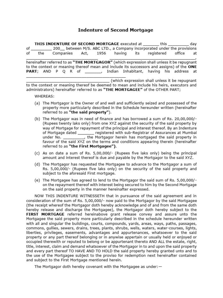 Second Mortgage Indenture Agreement | PDF | Mortgage Law | Mortgages