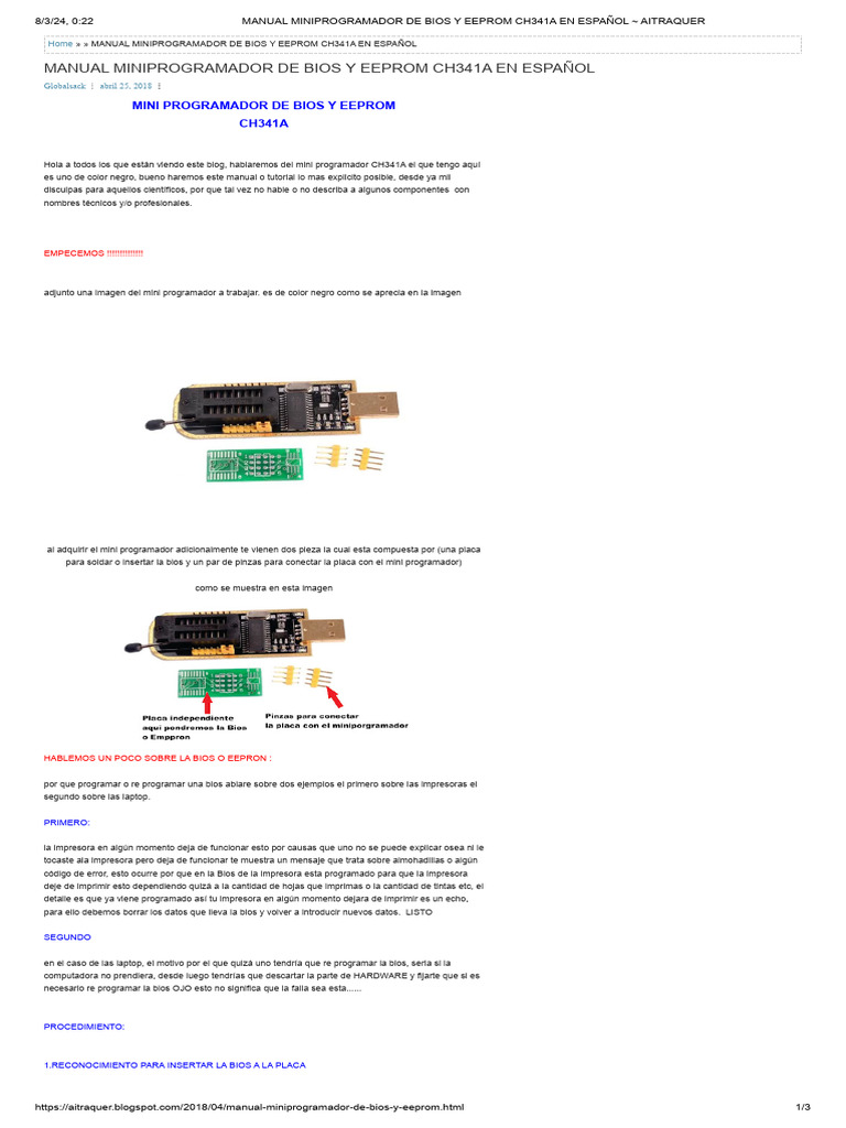 Manual MiniProgramador de Bios y Eeprom CH341A AITRAQUER | Descargar ...