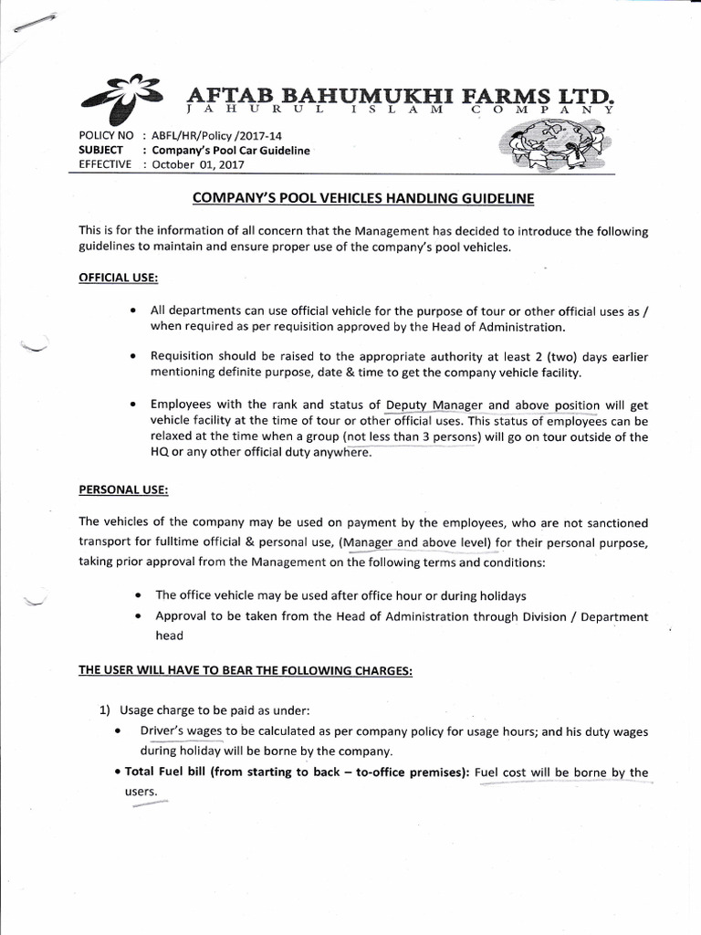 Company's Pool Car Guideline | PDF | Transport