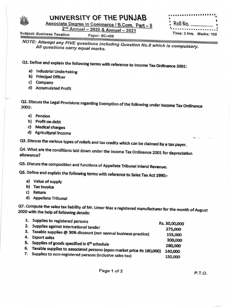 Income Tax and Business Taxation Exam | PDF | Science & Mathematics