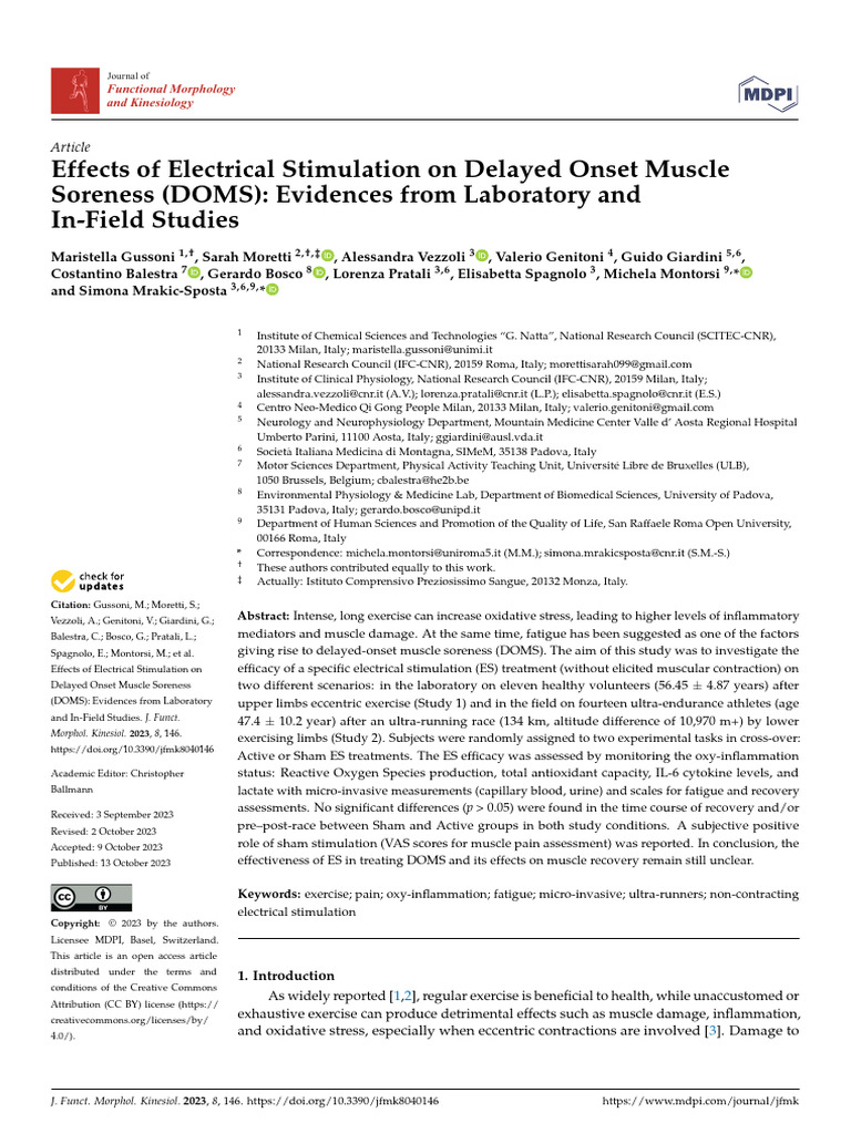 Effects of Electrical Stimulation On Delayed Onset Muscle | PDF ...