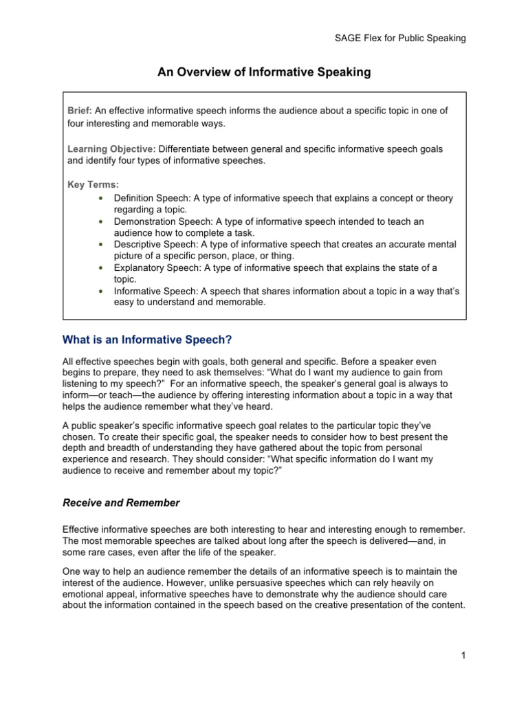 Inform Speeches Section 01 Module01 | PDF | Public Speaking | Information
