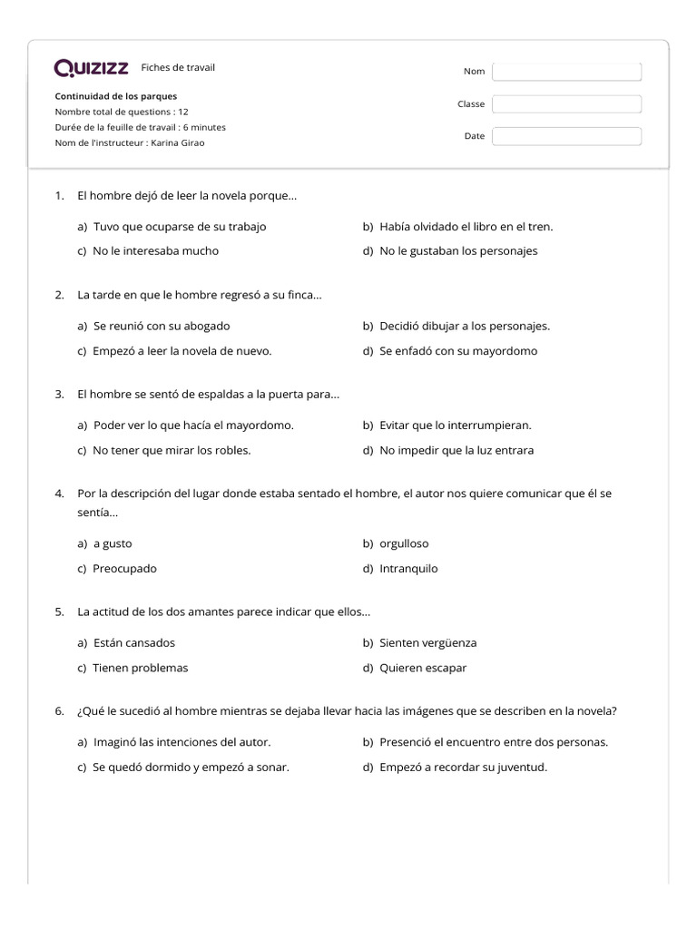 Continuidad de Los Parques - Quizizz2 | PDF