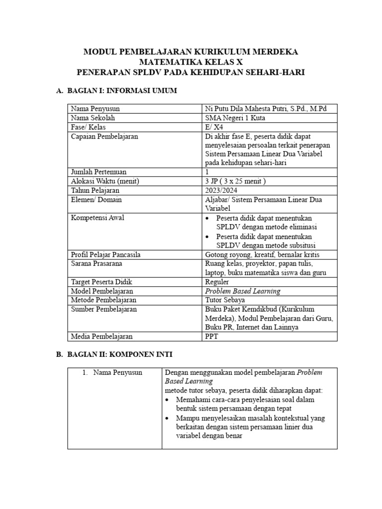 Modul Pembelajaran Kurikulum Merdeka | PDF Modul Pembelajaran Kurikulum Merdeka | PDF