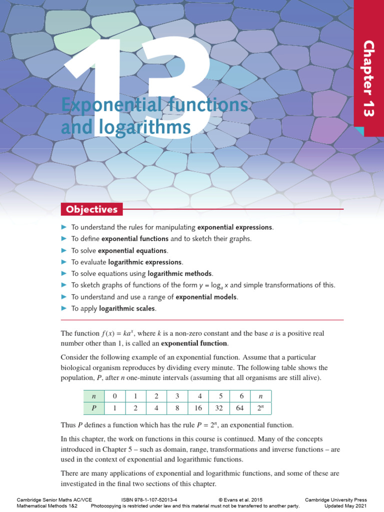 Chapter 13 Exponential Functions and Logarithms | PDF | Function (Mathematics) | Logarithm