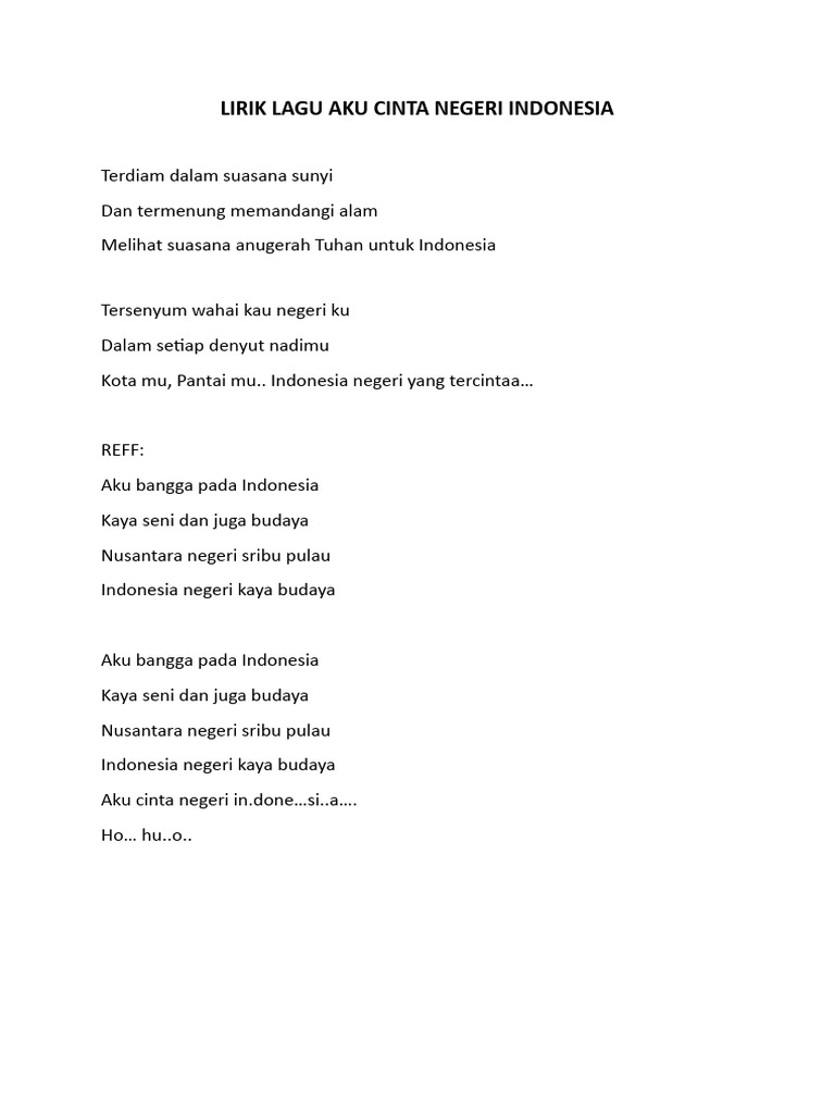 Lirik Lagu Aku Cinta Negeri Indonesia | PDF | Kajian Bahasa Asing | Seni