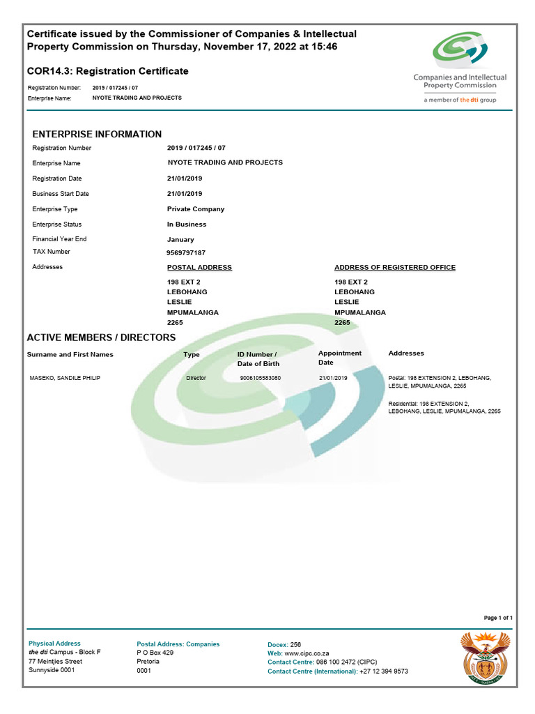 NYOTE Trading Registration Certificate | PDF