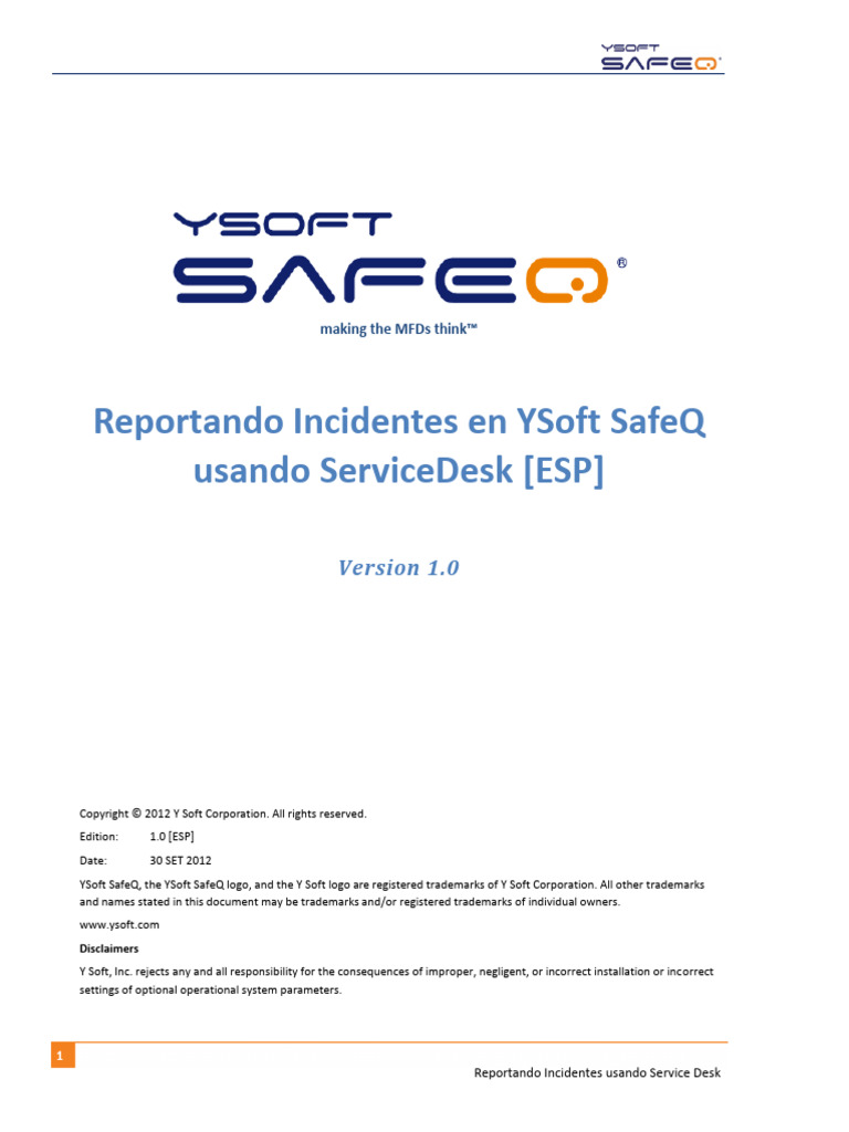 YSoft SafeQ Incident Reporting Using ServiceDesk ESP | PDF | Aplicación ...