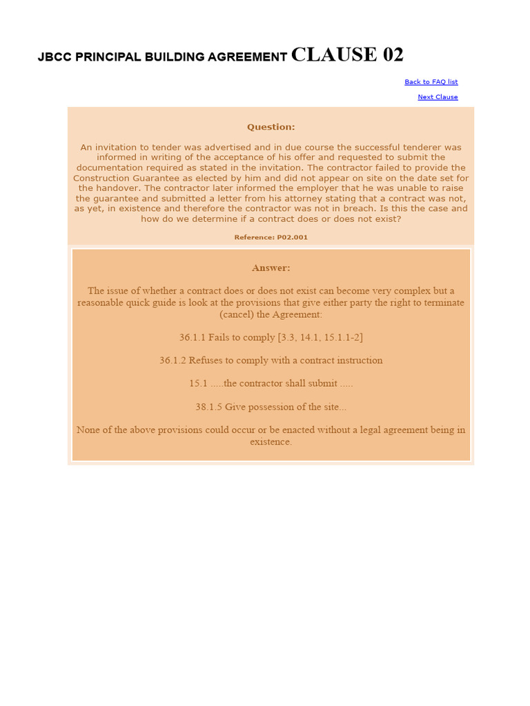 JBCC Principal Building Agreement Clause 02 | PDF