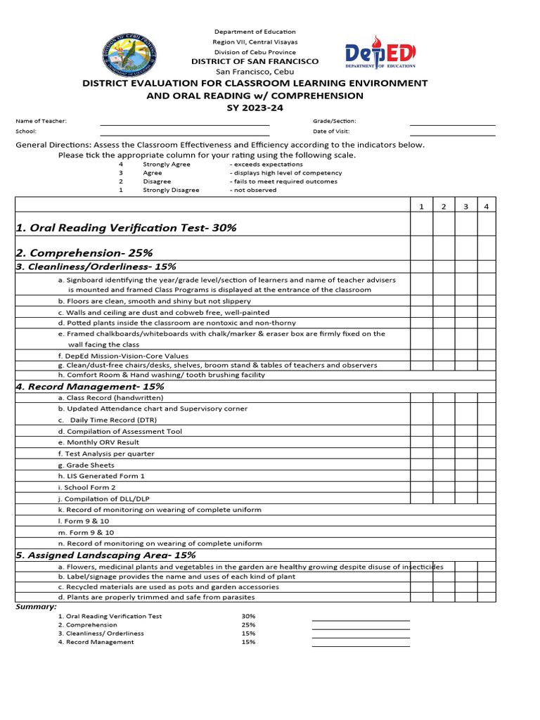 MID YEAR Evaluation Checklist | PDF | Classroom | Learning