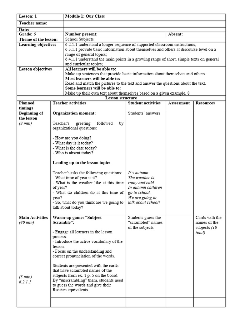 Lesson Plan Vocabulary | PDF | Vocabulary | Learning