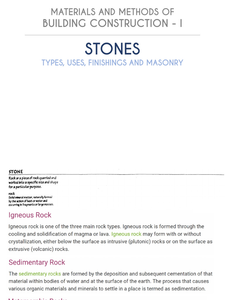Stones - Uses, Types, Finishings and Masonry | PDF