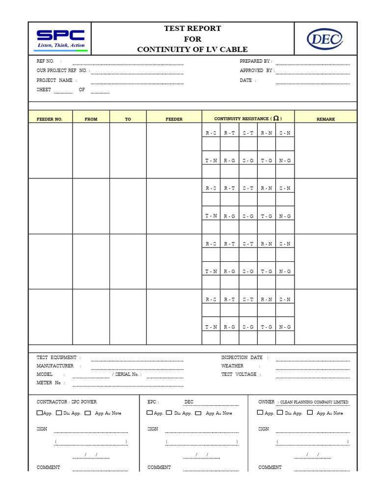 SPC-EN-0004 (Rev.0) Test Report For Continuity of LB Cable | PDF ...