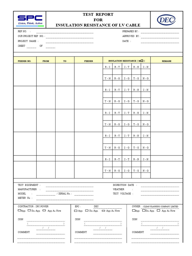 SPC-EN-0003 (Rev.0) Test Report For Insulation Resistance of LV Cable ...