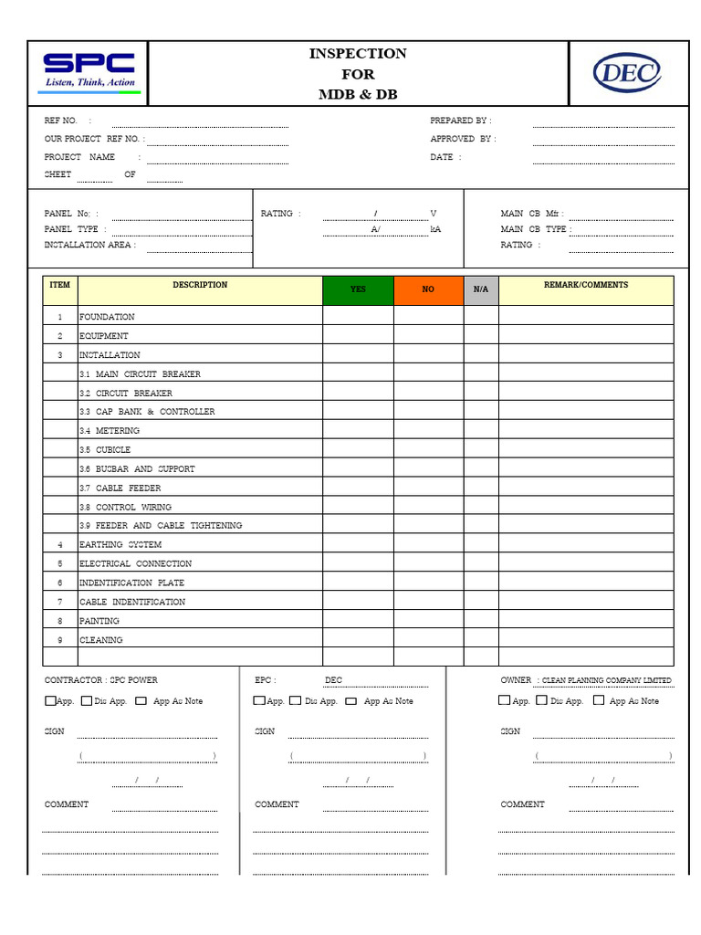 SPC-EN-0001 Inspection For MDB & DB | PDF