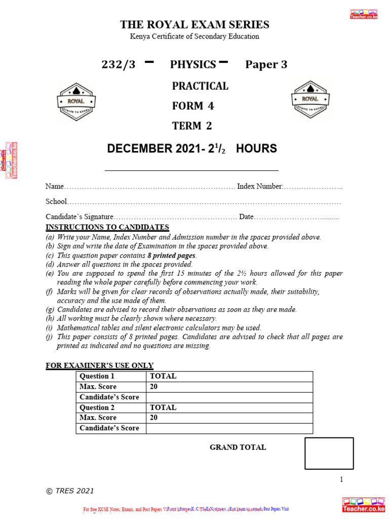2022-ROYAL-EXAMS-PHYSICS-232-3 | PDF | Buoyancy | Metrology