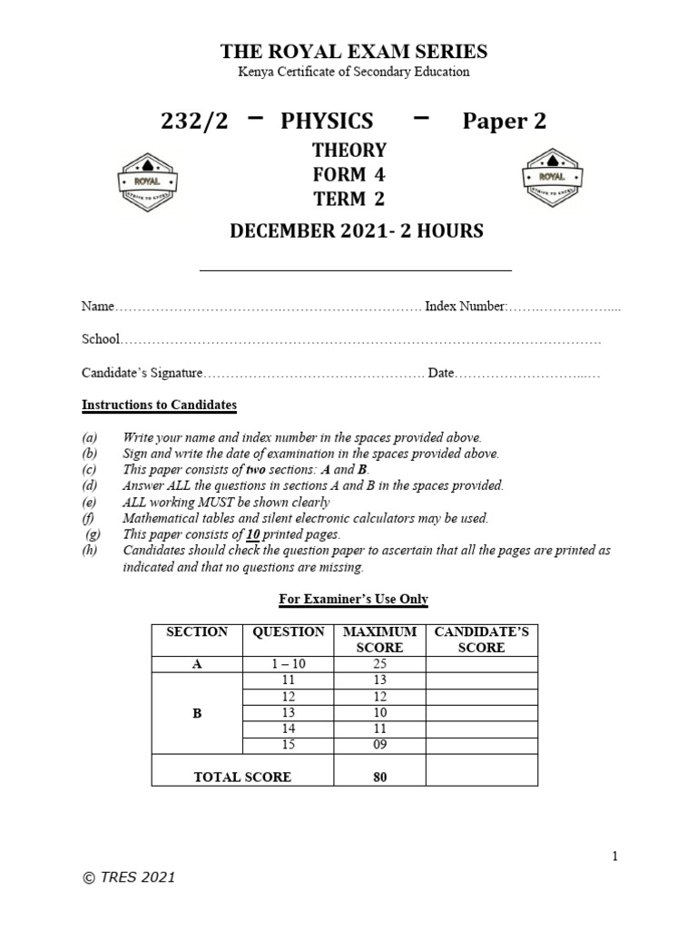 KCSE Physics Paper 2 Exam 2021 | PDF | Waves | Electrical Resistance ...