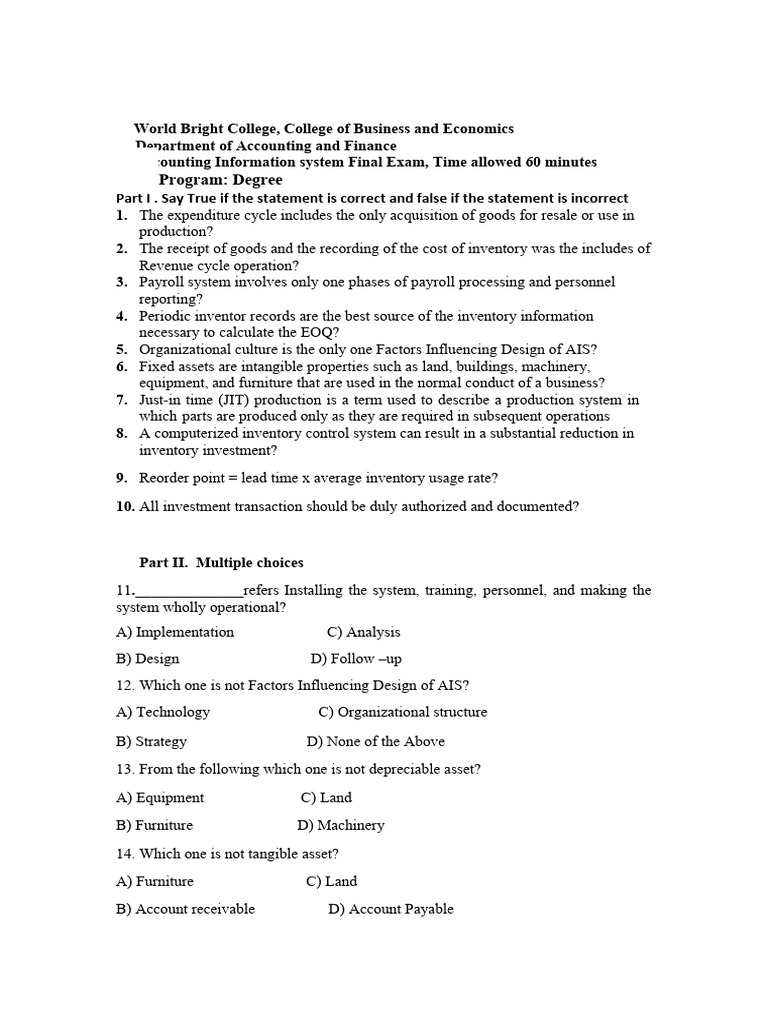 AIS Final EXAM | Download Free PDF | Inventory | Business Economics