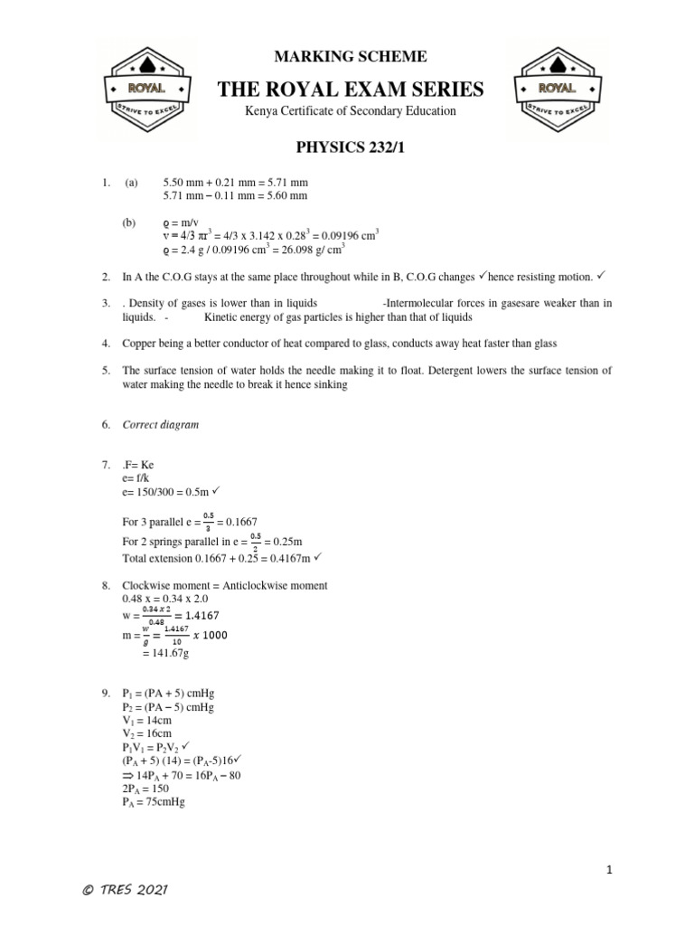 2022 Royal Exams Physics 232 1 MS | PDF | Heat Capacity | Gases