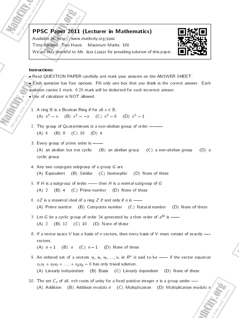 ppsc-paper-2011-mathcity.org | PDF | Group (Mathematics) | Basis ...