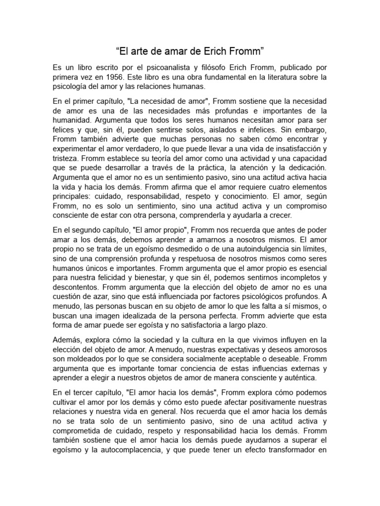 El arte de amar de Erich Fromm | PDF | Amor | Erich Fromm