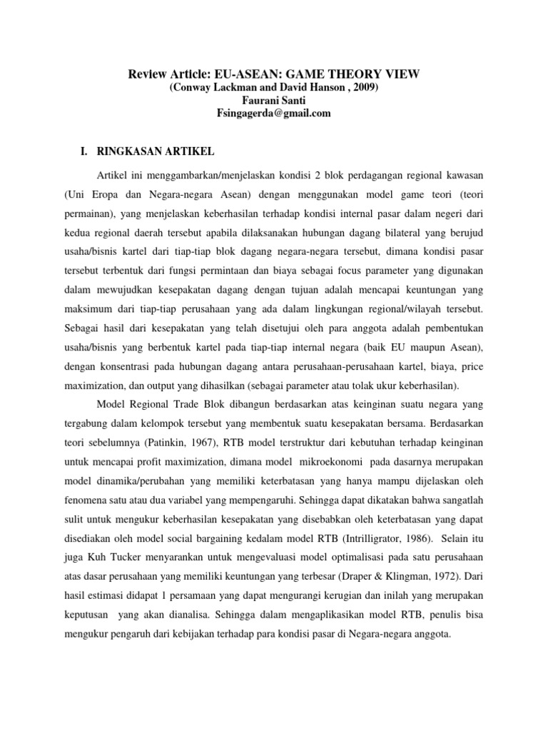 Review Article EU ASEAN GAME THEORY VIEW | PDF