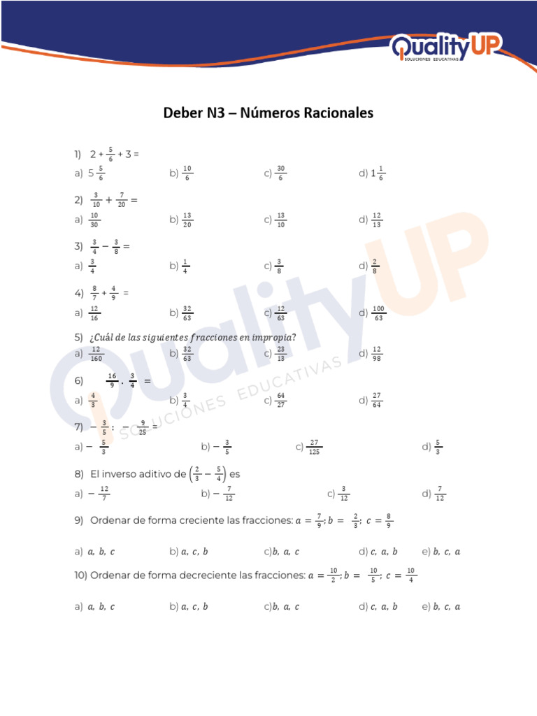 Deber Números Racionales SR | PDF | División (Matemáticas) | Números
