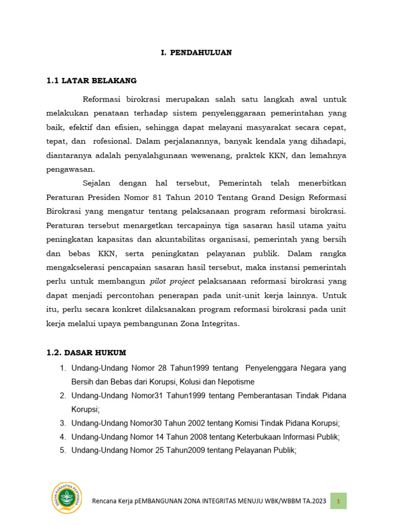 Rencana Kerja Zi BKP Jambi 2023 | PDF