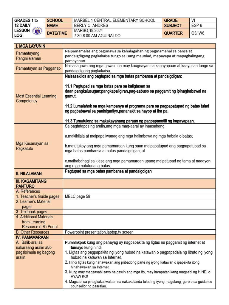 Batas - Esp Q3 - Week 6 Edited | PDF