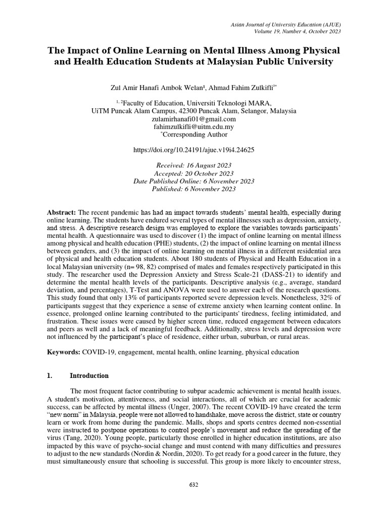 3-DONE_F_The-Impact-of-Online-Learning-on-Mental-Illness-AJUE | PDF | Stress (Biology) | Mental ...