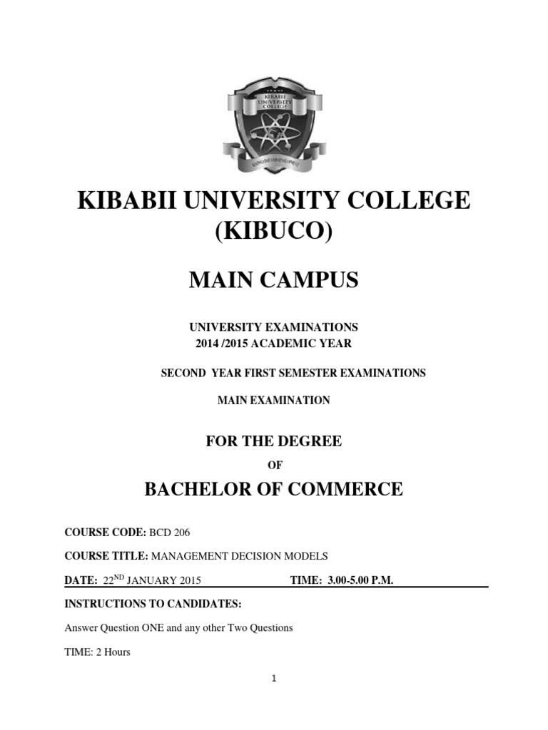 BCD 206 Management Decision Models | PDF | Transformer | Applied Mathematics
