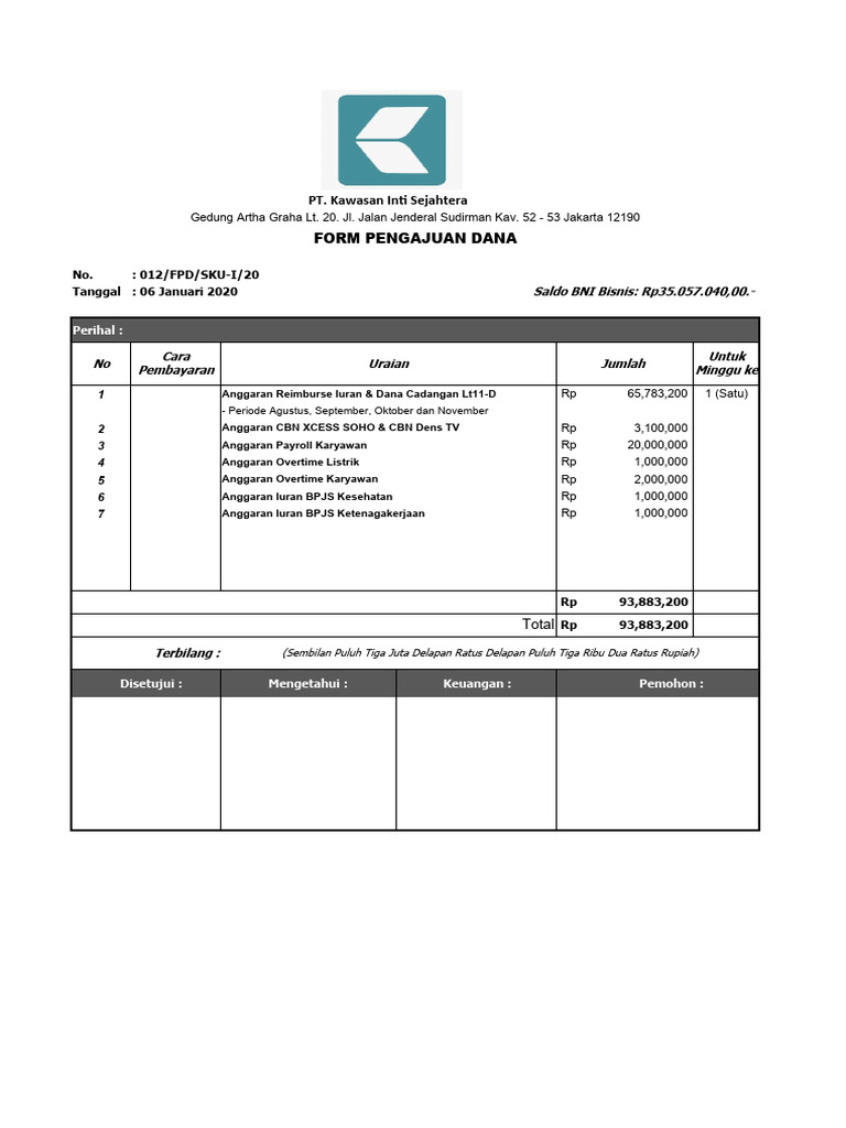 FORM Pengajuan Dana | PDF