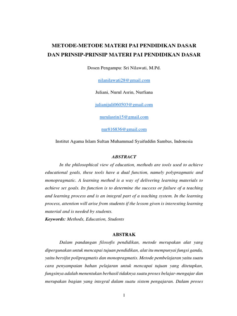 Metode dan Prinsip PAI Pendidikan Dasar | PDF | Karier & Perkembangan