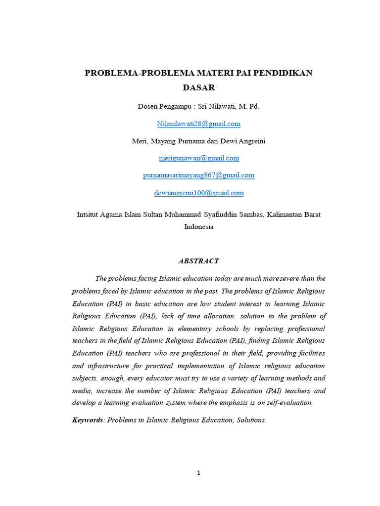 JURNAL MATERI PAI PENDIDIKAN DASAR KEL.3 Meri, Mayang Purnama Dan Dewi Angreini | PDF