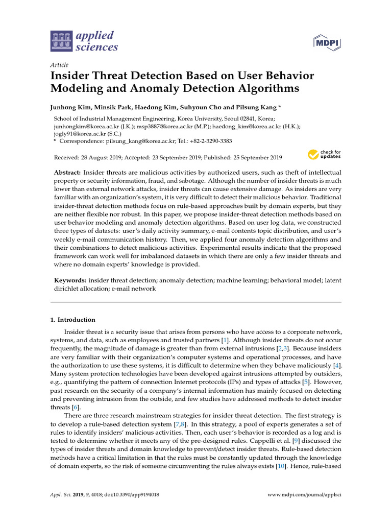 2019 Mdpi Insider Threat Detection Based On User Behavior Modeling And