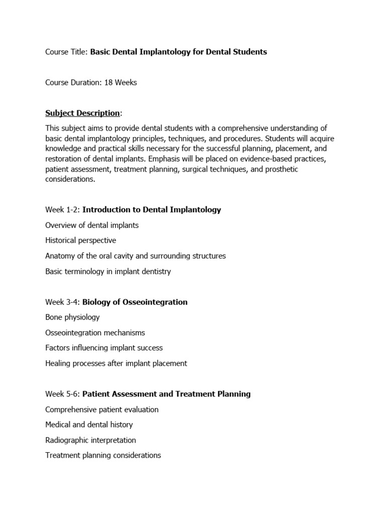 Basic Implantology For Dental Students | PDF | Science & Mathematics
