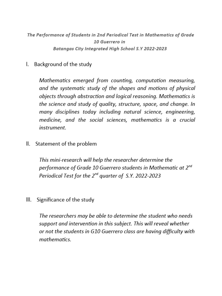 The Performance of Students in 2nd Periodical Test in Mathematics of ...