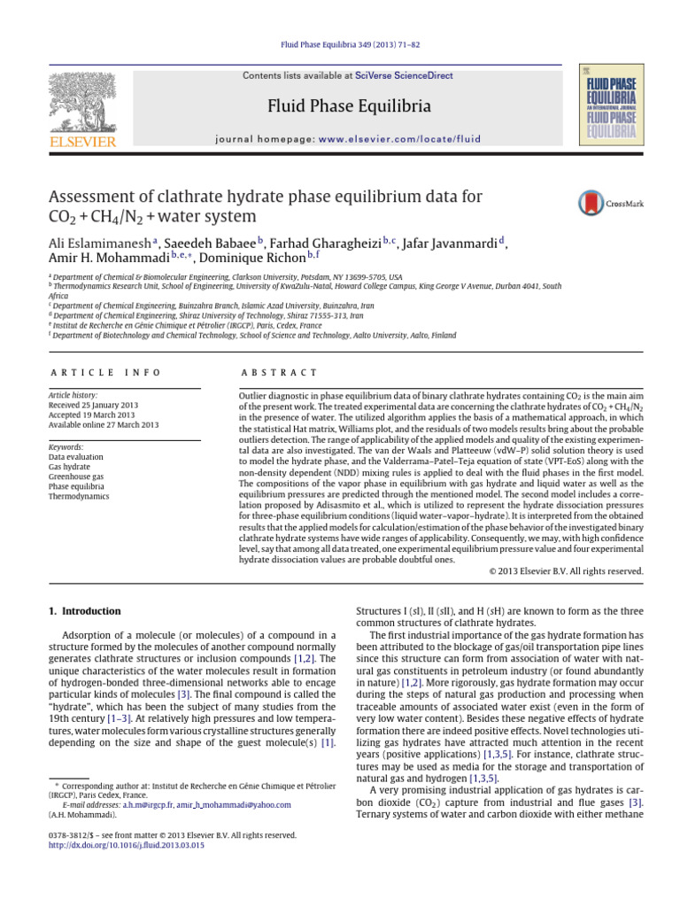Assessment of Clathrate Hydrate Phase Equilibrium Data For Co2 ch4n2 ...