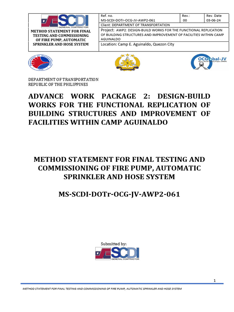 Method Statement Testing And Commissioning For Fire Pump Pdf Fire