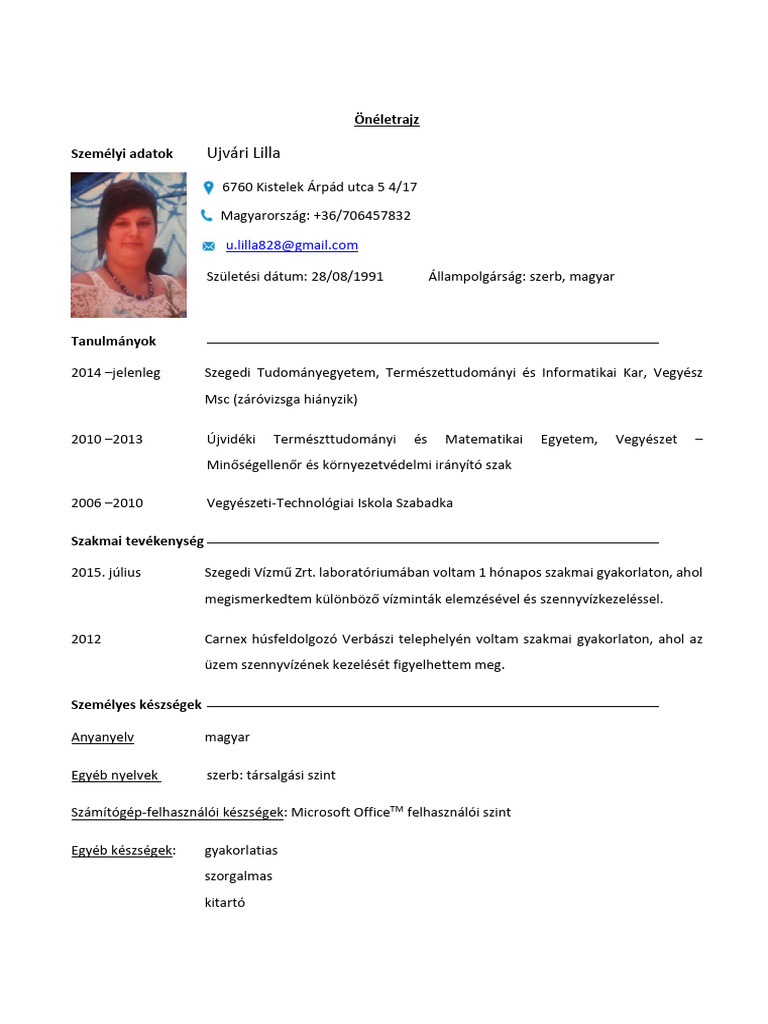 Ujvári Lilla Önéletrajz | PDF