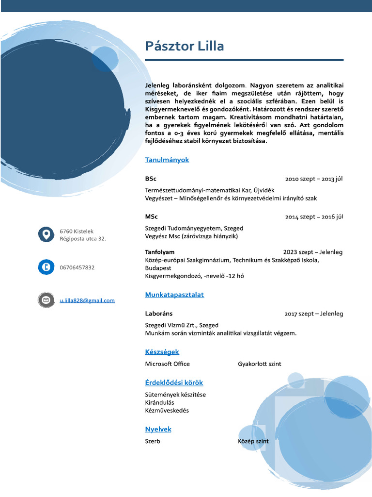 Pásztor Lilla Önéletrajz 202309 | PDF