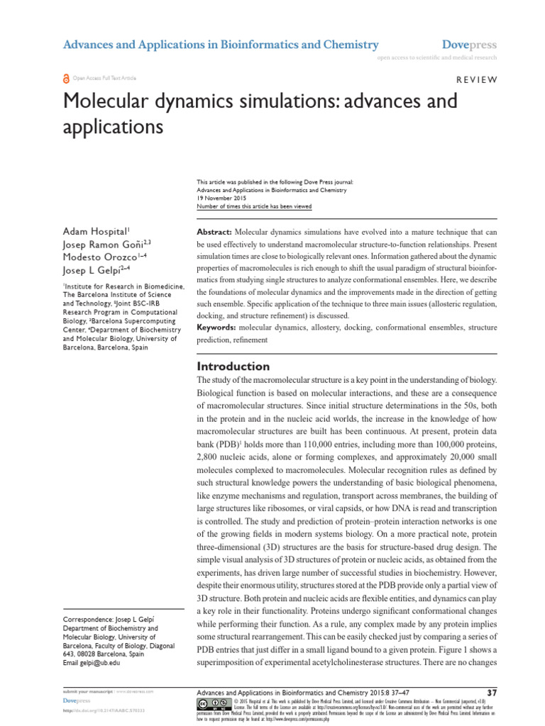 Molecular Dynamics Simulations Advances and Applications | PDF ...