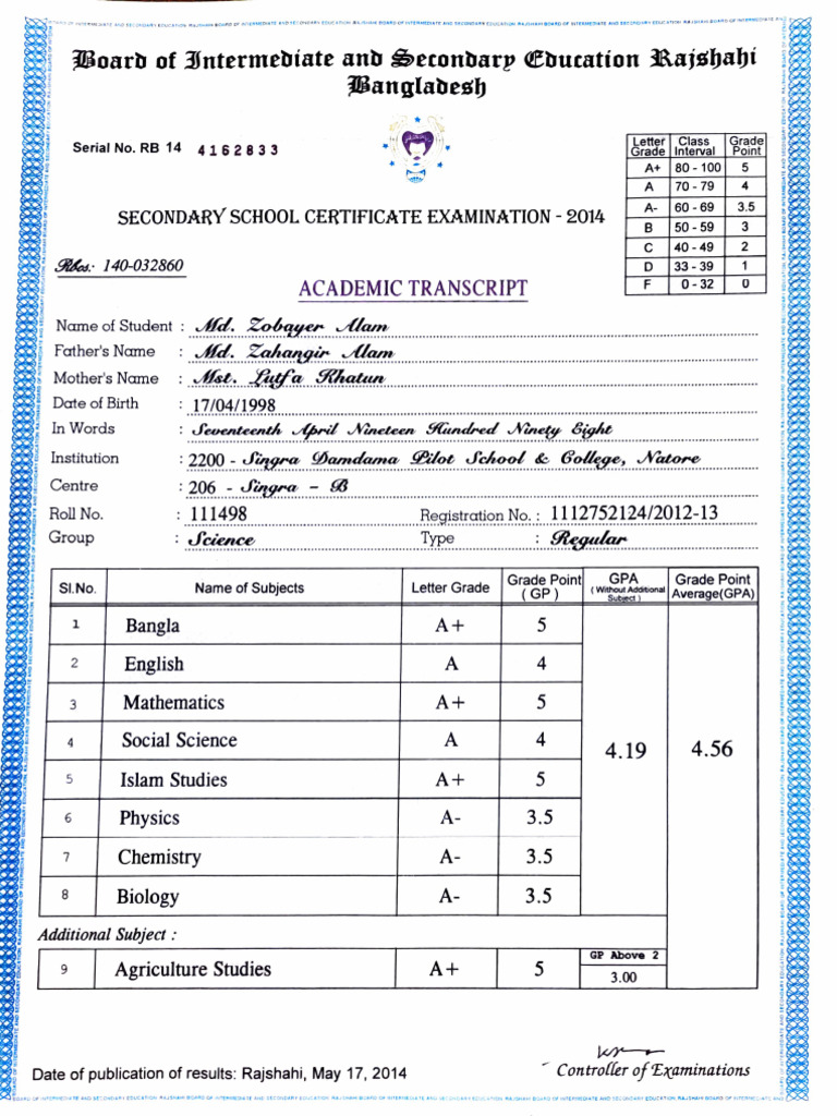 SSC Exam Transcript - Rajshahi | PDF | Schools | Student Assessment And ...