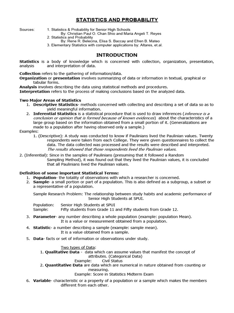Notes No. 1 Stat and Prob 11 D 2024 | PDF | Level Of Measurement ...