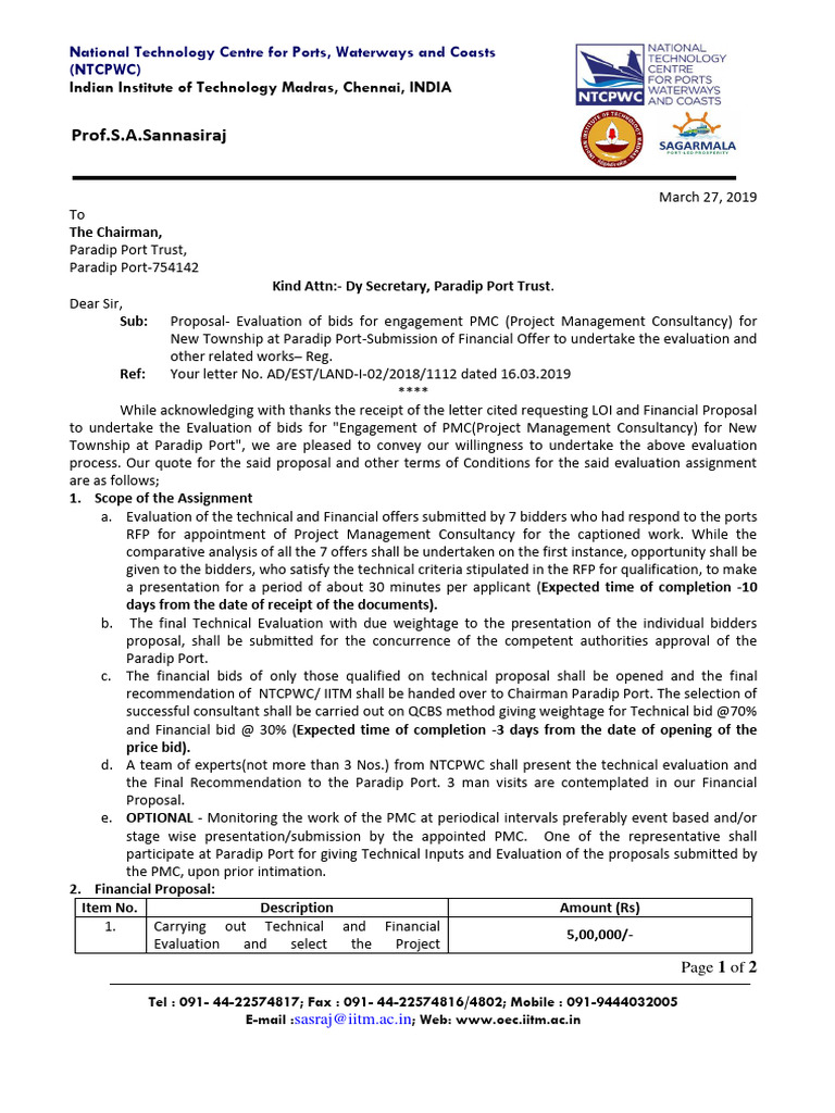 Proposal - PMC - Paradip Port | PDF | Request For Proposal