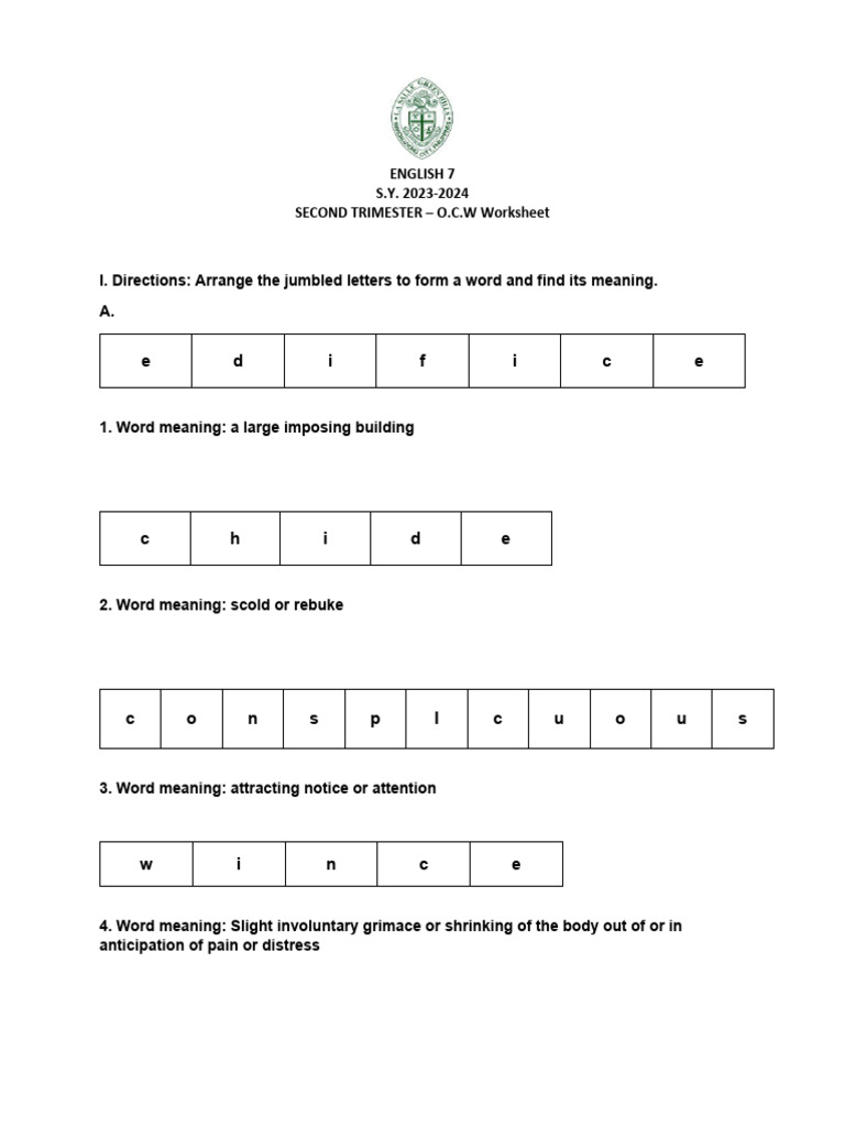 O C W Worksheet Pdf